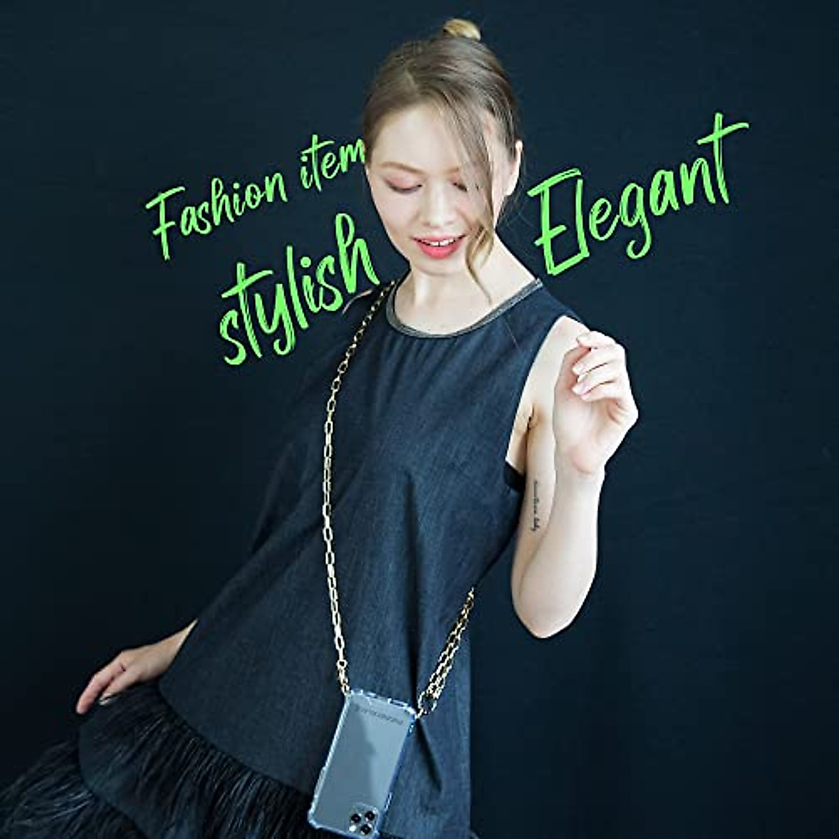 phonecklace iPhone 13 Crossbody Phone Case with Adjustible Chain Strap -Shockproof Cellphone Cover with Metal Component for Safe. Detachable 14K Gold Plated Chain Strap(Clip Chain)