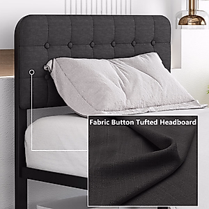 Likelalaso Twin Bed Frame with Upholstered Headboard, 12 inch Twin Metal Platform Bed Frame, Steel Slat Support, Noise Free, No Box Spring Needed, Easy Assembly, Black