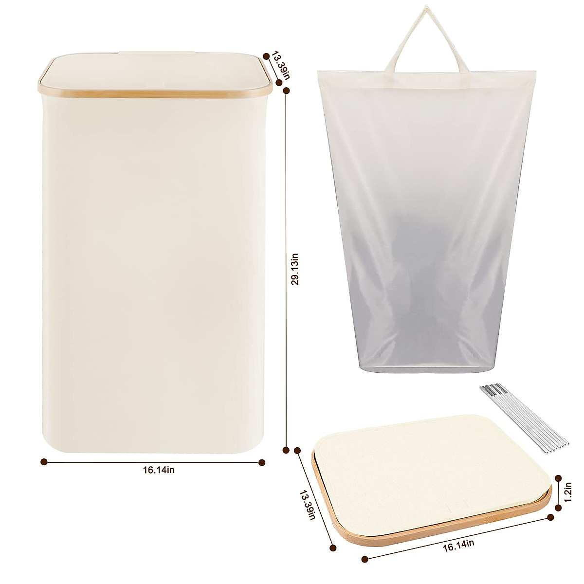 Large Laundry Basket with Lid - 100L Collapsible Laundry Hamper with Removable Bag, Waterproof Slim Laundry Basket with Handles, Tall Dirty Clothes Hamper for Bedroom Bathroom (Beige)