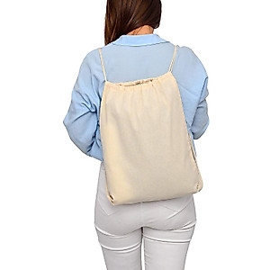 TBF (12 Pack) Set of 12 Durable Cotton Canvas Drawstring Backpack Bags 14" W x 16" H (Natural)
