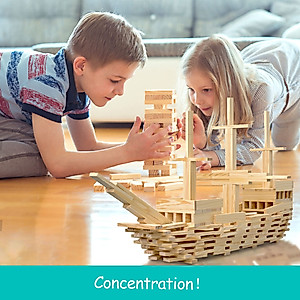 ICEKO KN 100pcs Classic Wooden Building Blocks Set,Solid STEM Building Toys for Kids, Preschool Learning Montessori Toys for Toddlers, Boys & Girls Birthday Gift (Log Color)