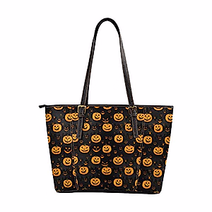 INTERESTPRINT Halloween Background with Pumpkin, Scary Face Travel Handbag, Overnight Carry-On Tote Bag, weekend Bag