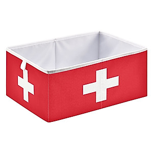 Switzerland Flag Vector Graphic Rectangle Swiss Storage Basket Bin Toys Storage Box Cloth Shelf Basket Nursery Kids Bedroom Home Decor 15.74x10.62x1.69 in