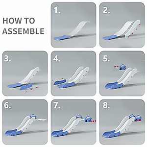 Kids Slide for Bed Couch Slide for Stairs Slide Extended Widened Toddler Slide Plastic Indoor Slide Toy Easy to Assemble Store Car Blue Plus