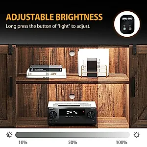 Kasibie Farmhouse 65" TV Stand, Modern LED TV Stand Brown, Entertainment Center with Storage Cabinet, Sliding Barn Door Media Cabinet (Brown)