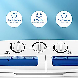 RELAX4LIFE Portable Washing Machine Compact Twin Tub 17.6 lbs with Wash (11 lbs) and Spin (6.6 lbs) Cycle, Time Control and Drain Hose, Mini Laundry Washer for Camping, Apartments, Dorm and RV Washer