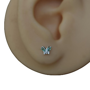 Butterfly Blue CZ Cubic Zirconia Stone, Pair, 925 Sterling Silver Small Studs for Women, Cartilage Earring, Tarnish & Water Resistant, By MiYa Jewelry Creations