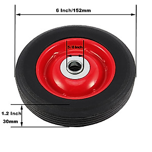 SHEUTSAN 4 Packs 6 x 1.2 Inch Solid Rubber Wheels, Hand Truck Replacement Tire with Ball Bearing, 1.25 Inches Offset Hub and 5/8 Inch Axle Diameter, 350 lbs Load Capacity