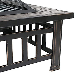 JupiterForce 32" Outdoor Metal Fire Pit Square Metal Firepit Stove for Backyard, Patio, Garden, Bonfire, Camping and Picnic with Rainproof Cover, Black