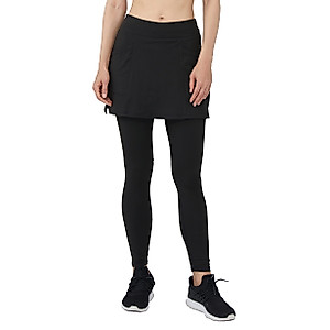 slimour Women Leggings with Skirt Attached Tennis Skirt with Leggings Golf Skirts with Leggings Exercise Skirts Hiking Black Pockets XS
