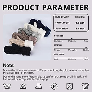 Women's Winter Gloves Warm Lining - Cozy Wool Knit Thick Gloves Mittens in 11 color (Beige+dark gray)