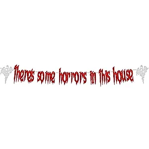 There’S Some Horrors in This House Glitter Photo Banner Hallowmas Flag Backdrop Photo Props Pumpkin Ghost Background Trick or Treat Killer Theme Decor for Halloween Birthday Party Supplies Decoration