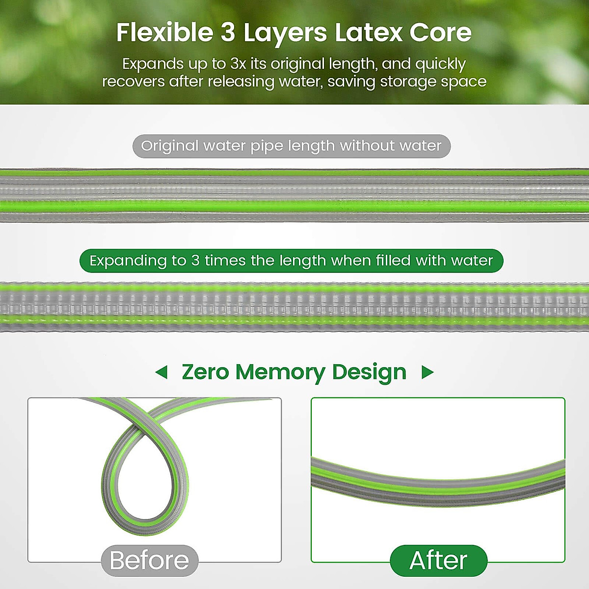 Expandable Garden Hose Water Pipe - Flexible Water Hose with 7 Function Spray Nozzle, 3/4 inch Solid Brass Fittings Durable Lightweight Garden Hoses for Gardening Lawn Car Pet Washing, 50FT