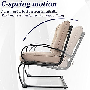 PHI VILLA Patio Spring Motion Metal Dining Chairs Set of 2, Rocking Chairs with Padded Cushion for Deck,Porch,Beige