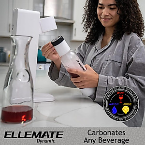 Ellemate Dynamic Carbonated Drink Maker with 2 CO2 Cartridges; Fizz Soda, Water, Wine, Juice and More; Adjustable Carbonation (Machine + CO2 Cylinder, Blanc White)