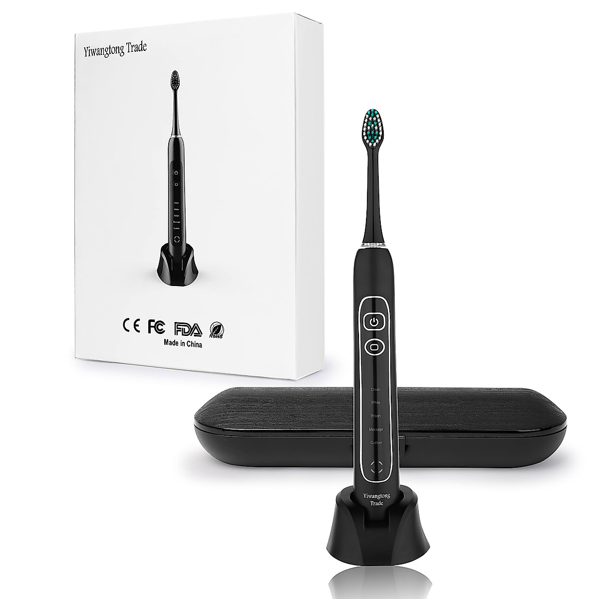 Yiwangtong Trade Rechargeable Sonic Electric Toothbrush with 5 Modes,4 Toothbrush Heads and one Travel case