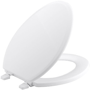 KOHLER K-4694-0 Ridgewood Molded-Wood with Color-Matched Plastic Hinges Elongated Toilet Seat, White