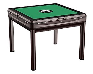 TRYHO 宣和电动麻将桌 Dark Brown Walnut Simple Style 4-Legged Automatic Mahjong Table with 40mm Numbered Tiles (Green+Blue) Hard Tabletop Cover All Style Fit No More Shuffling,More Rounds