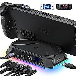JSAUX RGB Docking Station for Steam Deck & ROG Ally, 8-in-1 Steam Deck Dock with HDMI 2.0 4K@60Hz, Gigabit Ethernet, USB-C 3.0, Dual USB-A 3.0, USB 2.0 and 100W USB-C Charging Port-HB0801(Black)