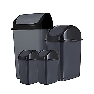 Superio Swing Top Trash Can, Waste Bin for Home, Kitchen, Office, Bedroom, Bathroom, Ideal for Large and Small Spaces - Grey (4 Pack- 2.5 Gal, 9 Gal, 13 Gal)