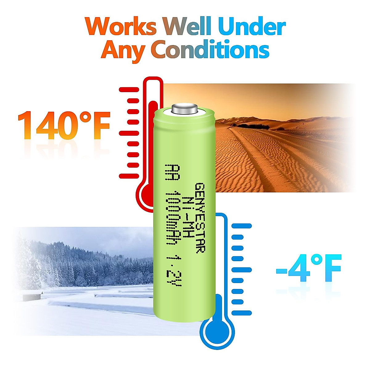 GENYESTAR Solar Lights AA Rechargeable Batteries 1000mah High Capacity 1.2V Ni-MH AA Battery for Outdoor Lights, String Lights, TV Remotes, Wireless Mouses, Flashlight, 8 Pack