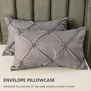 UlikTree Solid Duvet Cover - Soft Floral Pinch Comforter Covers with 2 Shams, 3 Pieces Microfiber Bedding Sets with Zipper Closure and Striped Ties for All Seasons, Grey (Full, 80x90'')