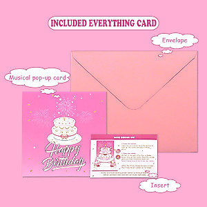DTESL Musical Birthday Cards with Light and Music, Blowable, 3D Birthday Popup Cards for Men & Women– Plays Hit Song 'HAPPY Birthday' (pink)