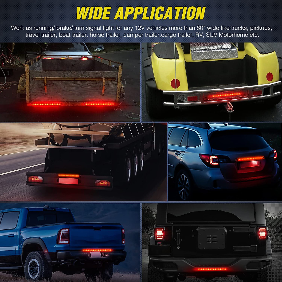 Nilight LED Trailer Light Bar 16Inch 12 LED Red Running Brake Sequential Turn Signals Tail Light Waterproof Rear Maker ID Bar for 12V Trailer Boat Truck RV, 2 Years Warranty