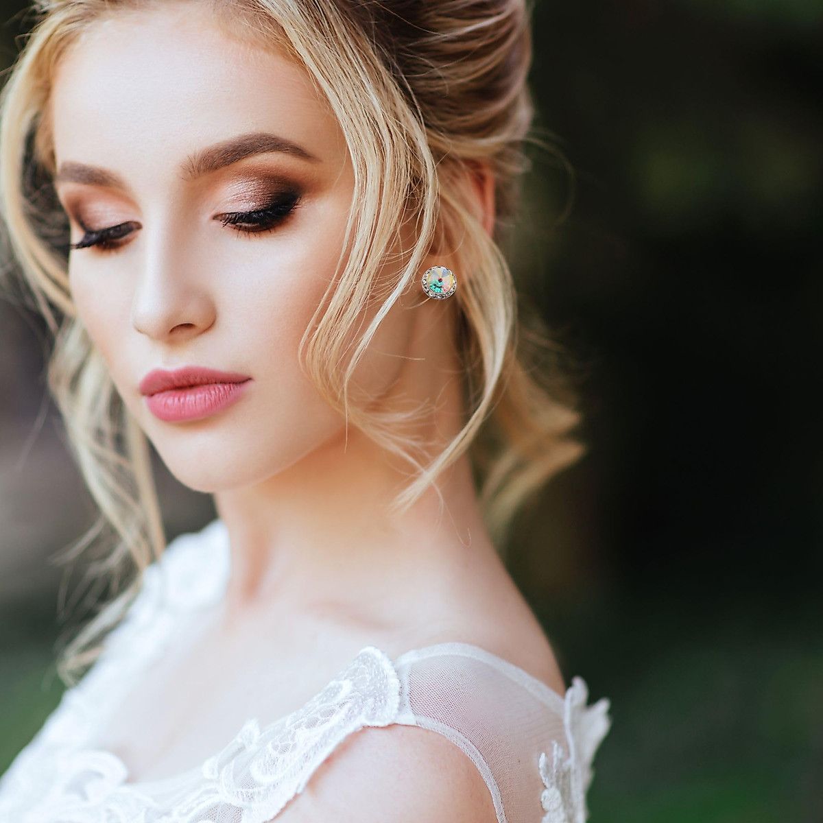 PammyJ Bridal Earrings | 15mm Crystal Round Earrings (AuroraBorealis)