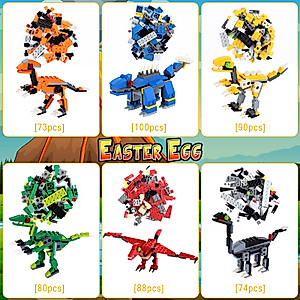 6pcs Easter Eggs Filled with Toys Dinosaur Building Blocks, Easter Basket Stuffers for Boys, Prefilled Plastic Easter Eggs for Easter Eggs Hunt, Easter Egg Fillers