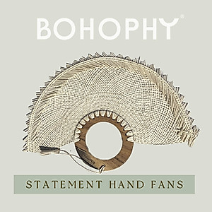 BOHOPHY Toquilla Straw Hand Fan Natural Raffia Hand Fan Handmade Palm Leaf Hand Fan Wedding Favor Fans, abanico para boda, Handicraft Wall Art HandMade wall Decor, Handheld Woven Fan Summer UPF50+ 1pc