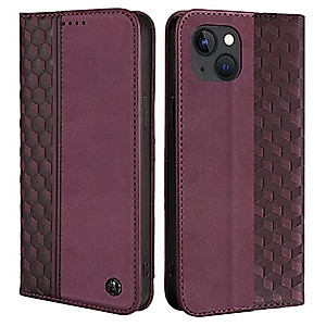 Oduio Wallet Case for iPhone iPhone 13 6.1 inch - [Strong Magnetic] PU Leather Folio Flip Case with Card Holder Kickstand Protective Phone Cover - Wine Red