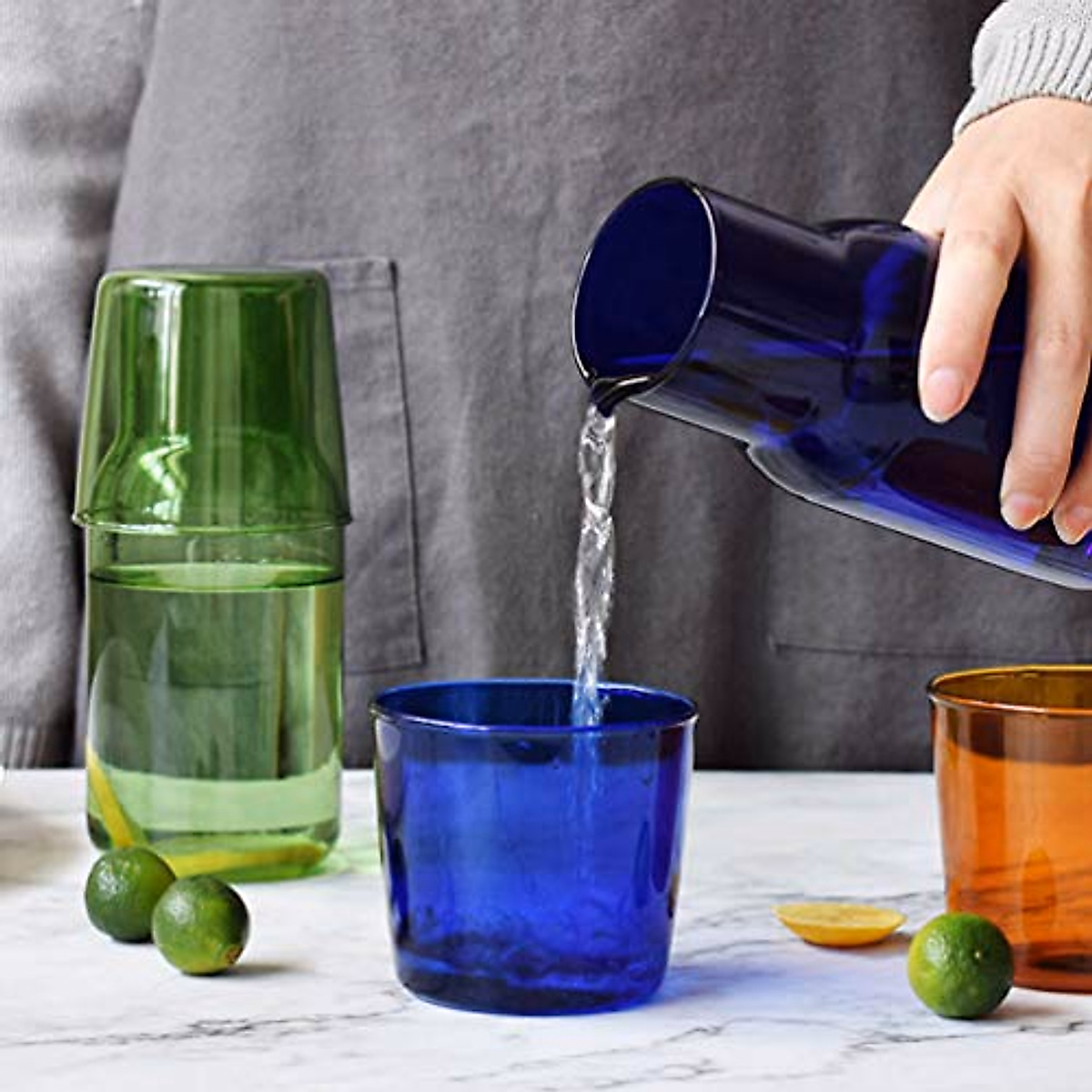 YARNOW 500ml Water Carafe Set Hot Cold Water Milk Beverage Pitcher with Matching Glasses Drinking Water Bottle Kettle for Bedroom Home Restaurant Supplies Green