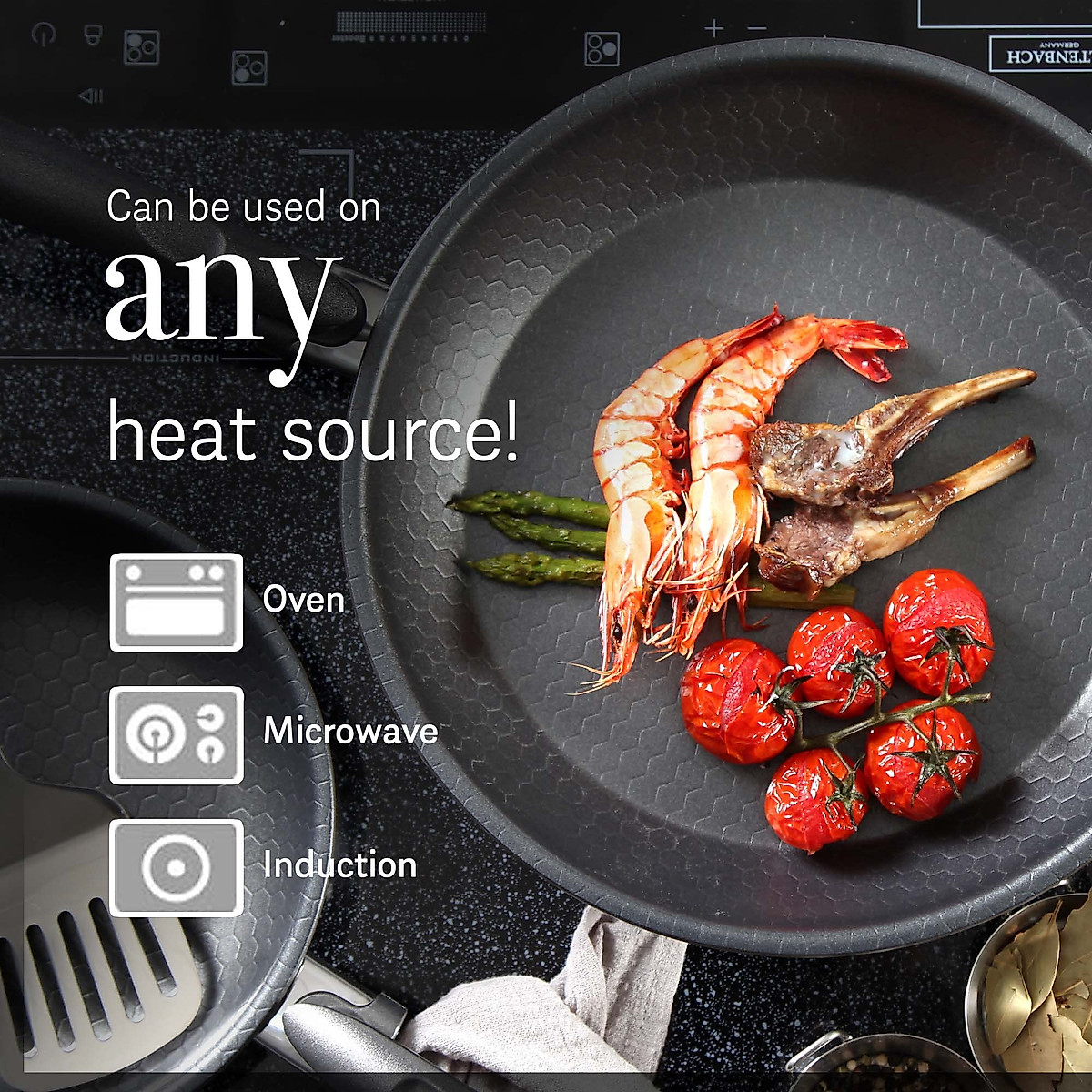 ALTENBACH Ultracomb Frying Pan 8 inch(22cm) - 5-Ply Technology, Durable, Ergonomic Design | Non-stick Stainless Steel Frying Pan | Works with Gas or Induction, Oven