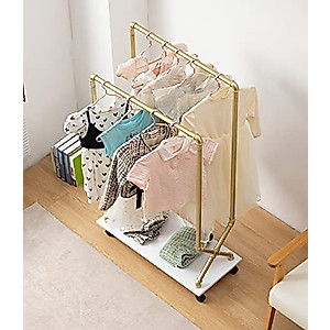 ZYUXUAN Kid Armoire Dress up Rack, Industrial Child Garment Rack, Kids Clothing Rack with Storage Shelf for Small Space, Kid Pipe Clothes Rolling Wardrobe, Costume Organizer Center