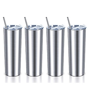 Wzaytia 20 Oz Skinny Tumbler Set, Skinny Stainless Steel Tumbler Set with Lids, Insulated Skinny Slim Water Tumbler for Diy, Silver