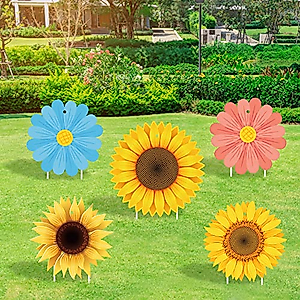 WATINC Sunflower Yard Sign Hanging Ornaments Daisy Waterproof Sunshine Lawn Signs Summer Fall Party Decorations Supplies Photo Props for Outdoor Farmhouse Garden Tree Wall with Stakes & Ribbons