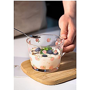 yaocoral 12 OZ Kawaii Mug Peach Glass Cup with Measurements,Glass Coffee Mug Cup with Handle for Coffee,Latte,Juice,Milk,Yogurt,Dessert,Tea,Breakfast Oatmeal Cup(clear 2)