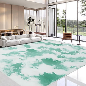 HOMBYS 6x9ft Tie Dye Area Rug for Living Room Bedroom, Large Modern Floor Carpet for Indoor Office Dining Room, Abstract Home Deco Non-Shedding,Green, Machine Washable