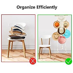 Hat Organizer Hat Wall Hanging Boho Hat Hanger for Storage Handmade Cotton Rope Woven Women Hat Display Rack for Wide macramé Brim and Fedora Hats