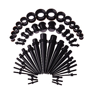 50 Pieces Ear Stretching Kit 14G-00G by JieyueJewelry - Acrylic Tapers and Plugs + Silicone Tunnels - Ear Gauges Expander Set Body Jewelry (Black)