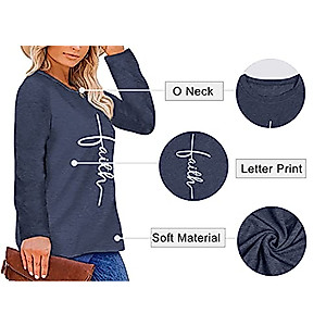 Plus Size Tops Women Faith Shirts Christian Inspirational Tshirt Long Sleeve Graphic Tees(A-02-a-blue,1X)