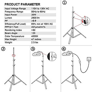 LBW Grow Light with Stand, Full Spectrum 150W LED Floor Plant Light for Indoor Plants, Grow Lamp with On/Off Switch, Adjustable Tripod Stand 15-48 inches