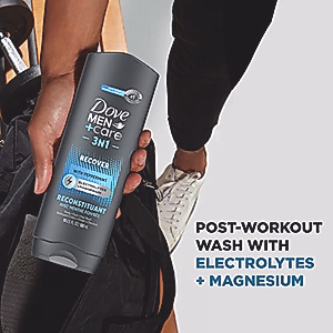 DOVE MEN + CARE Post-Workout 3-IN-1 (Body + Face + Hair Wash) With Peppermint 4 Count Infused with Electrolytes + Magnesium 18 oz