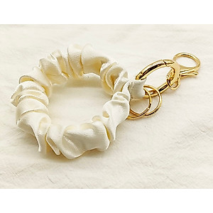 Junyuerly Wrist Strap Key Chain Elastic Scrunchie Bracelet Multifunctional Key Ring for Women (Style A -white)