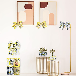 Bee Wired Edge Bumble Honey Bee Gnome Dot Yellow Wreath Ribbon for Summer Teachers' Day Easter Sewing DIY Craft Fabric Burlap Yellow Ribbon for Bows Wrapping Party Decorative