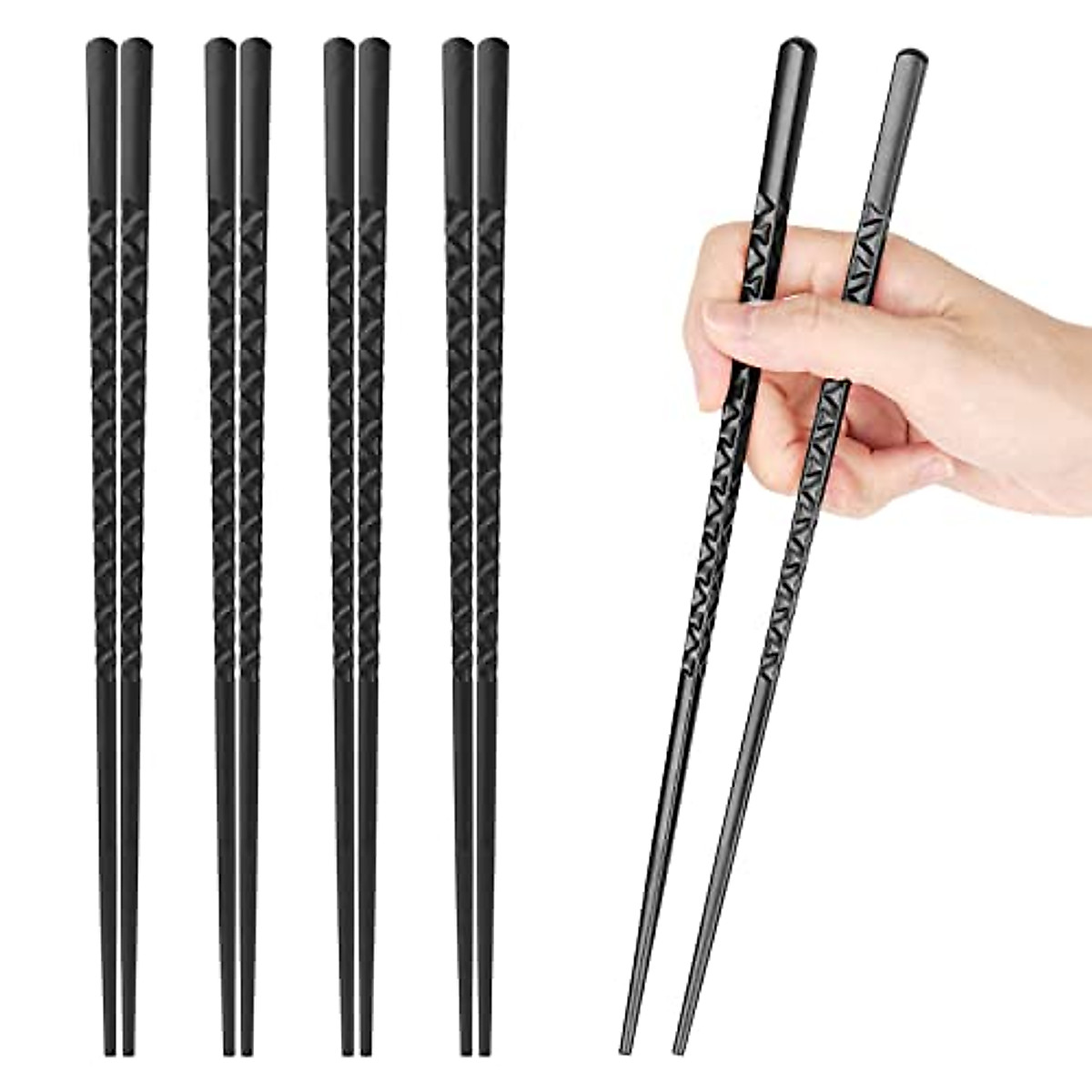 Ohtomber Black Fiberglass Chopsticks Reusable - 10 Pairs 9.5 Inch Chop Sticks Pack Reusable Dishwasher Safe, Japanese Style Non-Slip chopstick