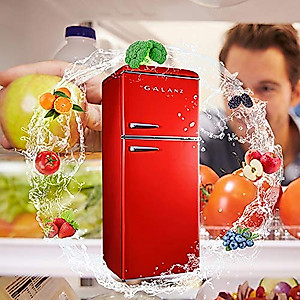 Galanz GLR10TRDEFR Retro Refrigerator with Top Freezer Frost Free, Dual Door Fridge, Adjustable Electrical Thermostat Control, 10.0 Cu Ft, Red