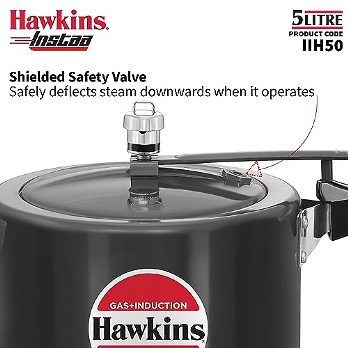 Hawkins 5 Litre Instaa Pressure Cooker, Induction Inner Lid Cooker, Tall Body Hard Anodised Cooker, Best Black Cooker, Black (IIH50)