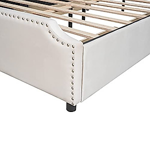 HAUSHECK Upholstered Platform Bed Queen Size, Bed Frame with 4 Drawers, Headboard and Footboard, Velvet Fabric, Wooden Slats Support, No Box Spring Needed, Queen Bed Frames for Teens & Adults